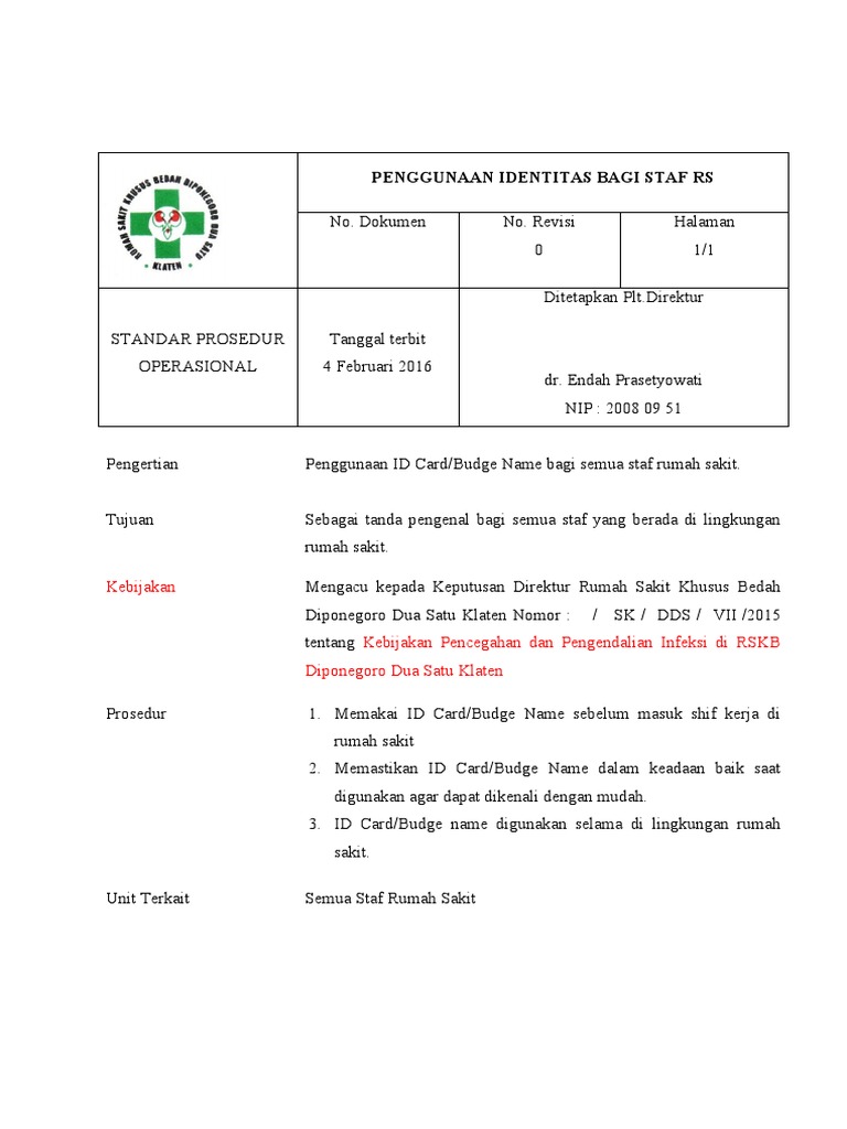 Prosedur ID Card Staf dan Tamu RS | PDF