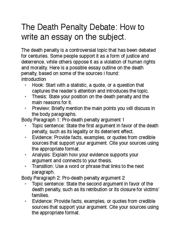 Death Penalty Essay Writing Guide | PDF | Essays | Capital Punishment