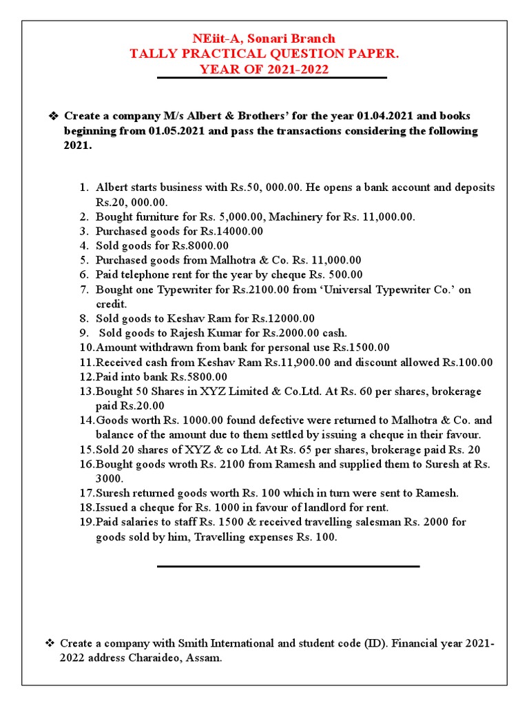 Tally Practical | PDF | Cheque | Banks