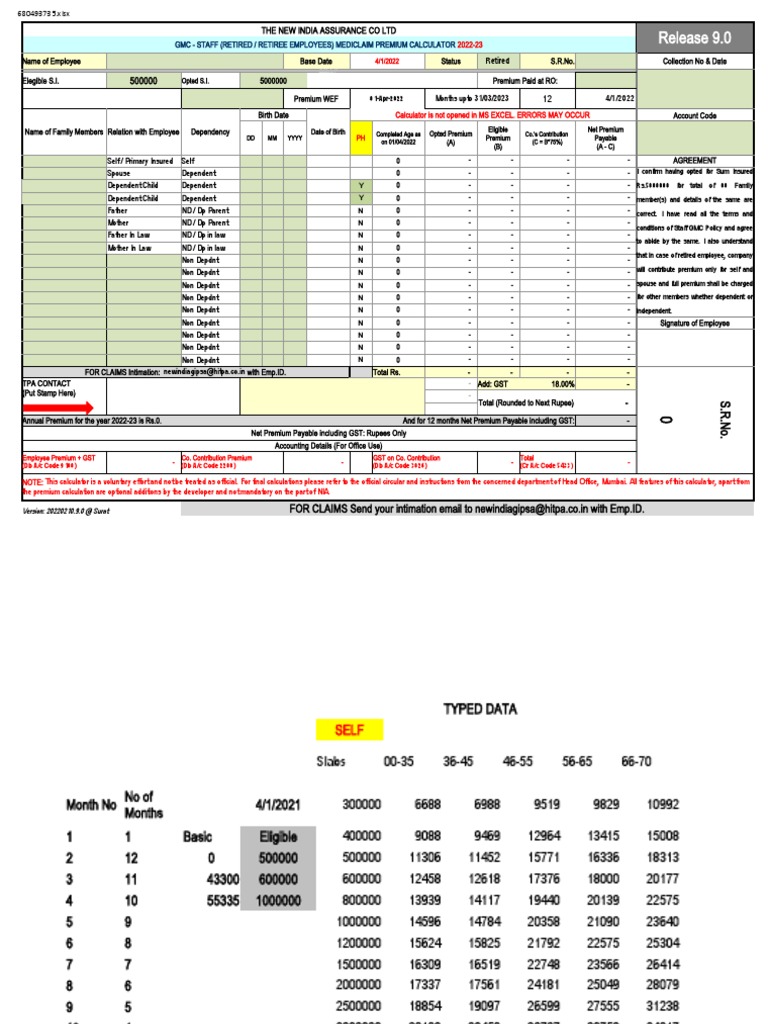 Updated Staff (Retired & Retiring) GMC Calculator (2022-23) For ROs | PDF