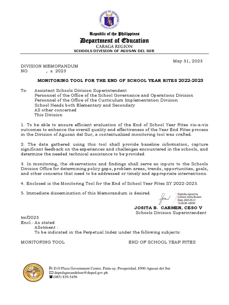 Memo For Graduation Monitoring Tool Signed | PDF