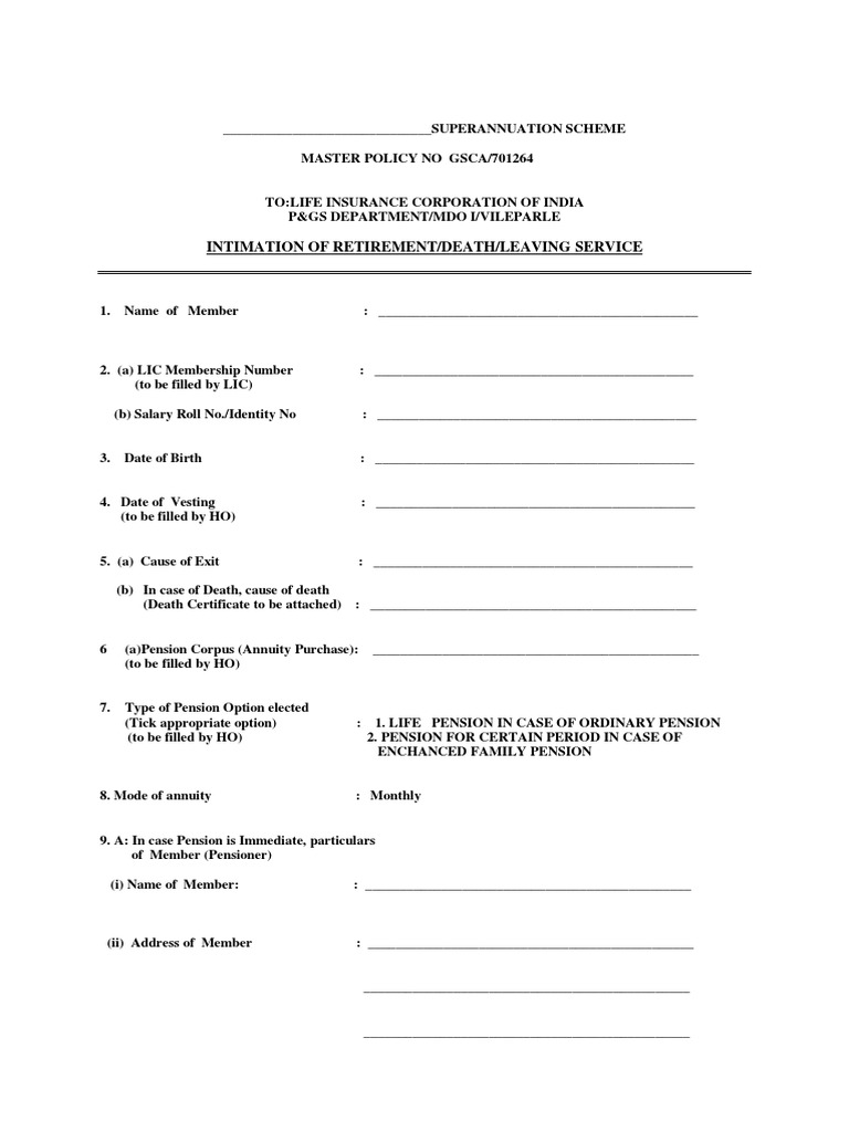 New Claim Form for Normal and Family pension | PDF | Pension | Life ...