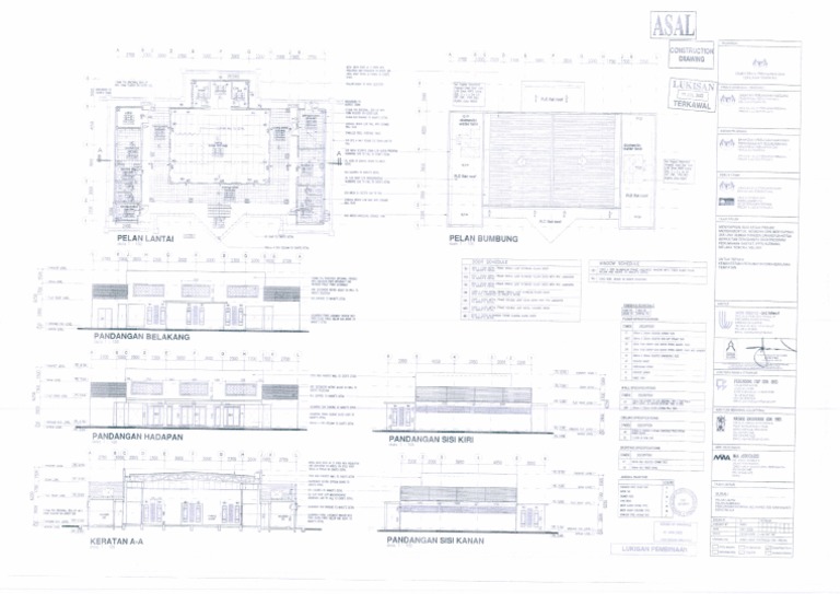 19. Pelan Lantai, Pelan Bumbung, Keratan A-A, Pandangan Hadapan ...