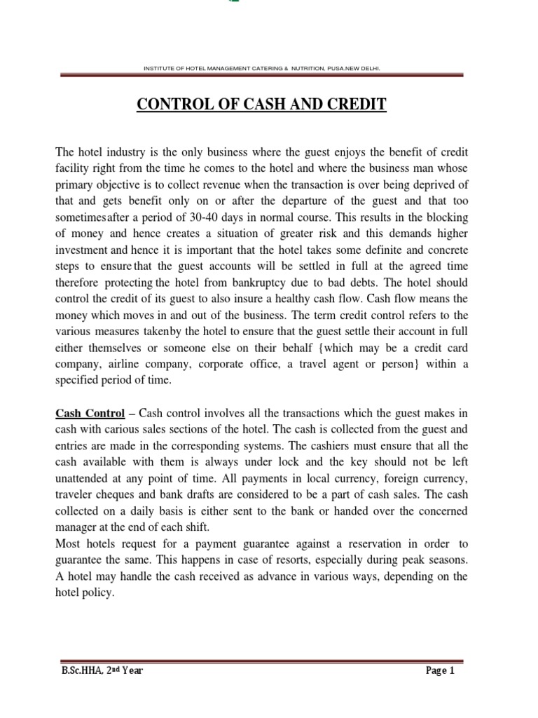 Control of Cash and Credit: Cash Control - Cash Control Involves All ...