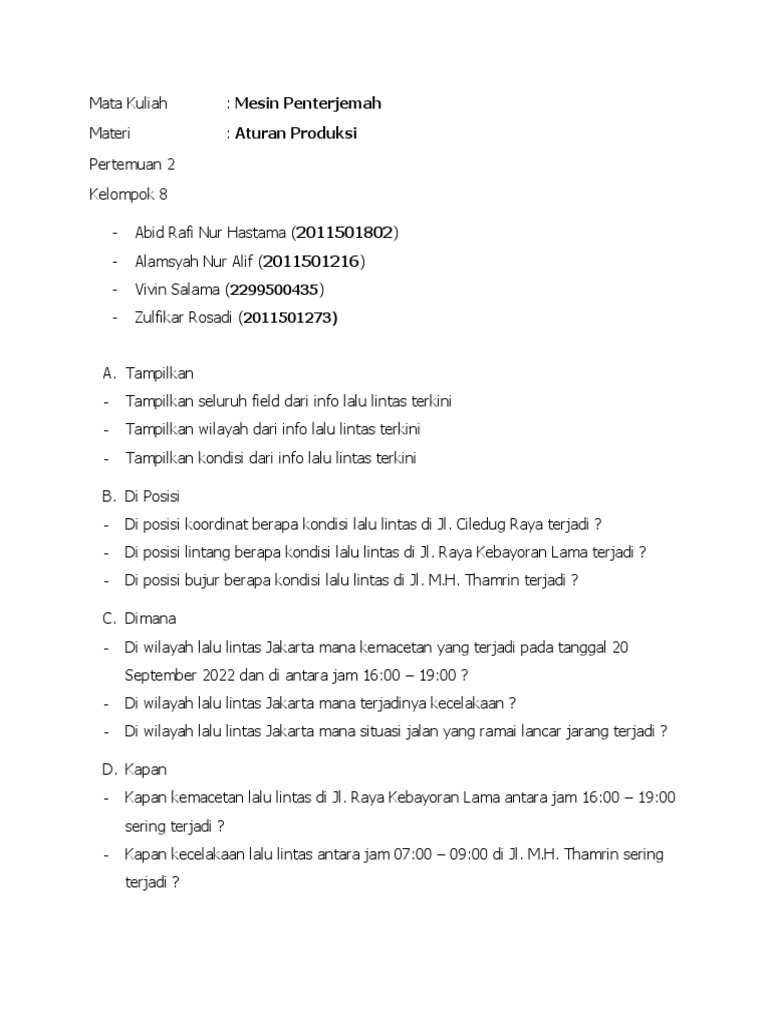 Mesin Penterjemah - Aturan Produksi - Kelompok 8 | PDF