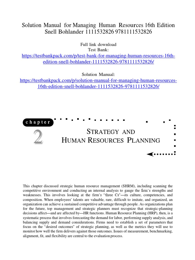 Managing Human Resources 16th Edition Snell Bohlander Solution Manual | PDF | Strategic ...