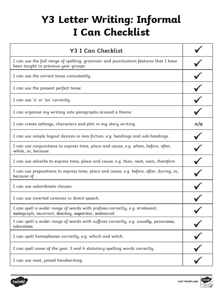 Y3 Letter Writing Informal Model I Can Checklist | PDF | Linguistic ...
