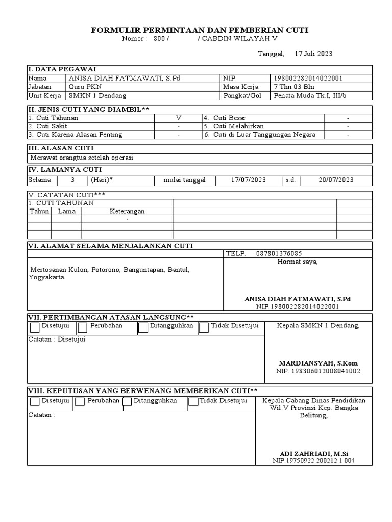 FORM CUTI BKN New | PDF