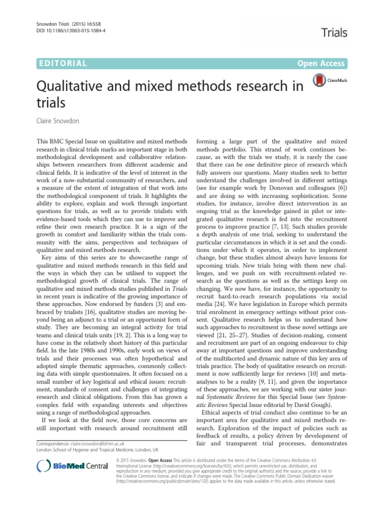 Qualitative and Mixed Methods Research in Trials | PDF | Methodology ...