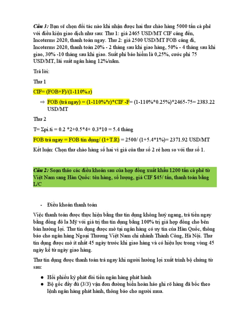 Bài 10 điểm CK Giao dịch TMQT | PDF