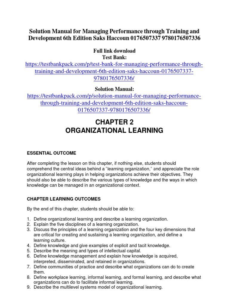 Managing Performance Through Training and Development 6th Edition Saks Haccoun Solution Manual ...