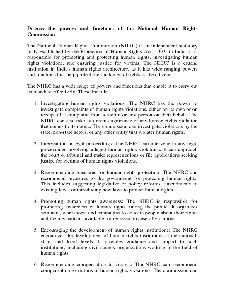 Discuss The Powers and Functions of The National Human Rights ...