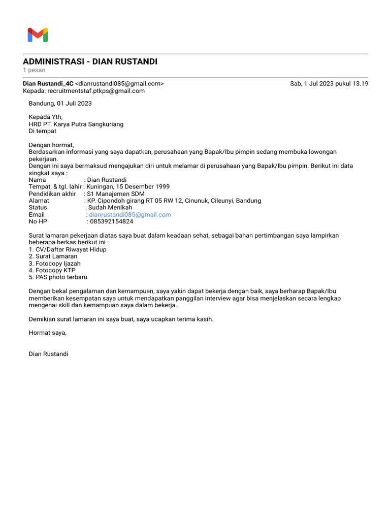 Gmail - ADMINISTRASI - DIAN RUSTANDI | PDF