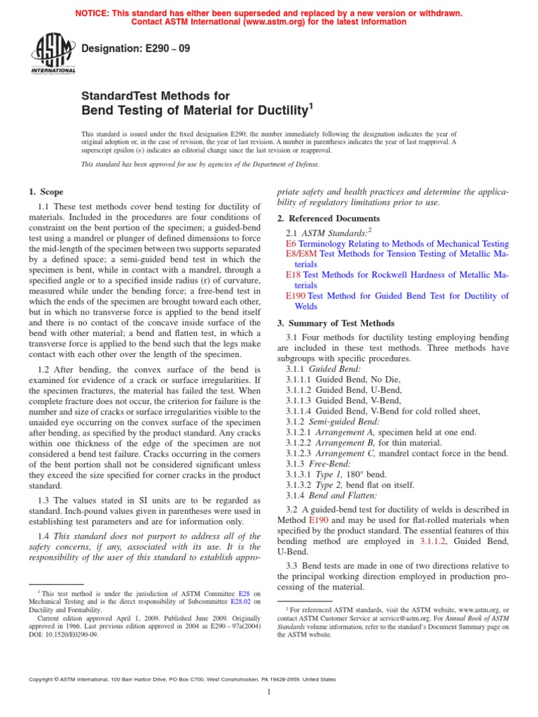 Standard Test Methods For Bend Testing of Material For Ductility | PDF ...