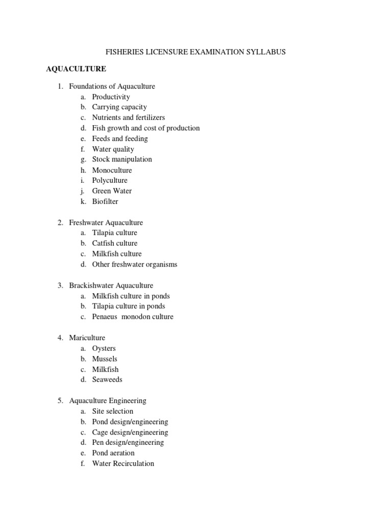 FISHERIES LICENSURE EXAMINATION SYLLABUS | PDF | Marine Biology ...