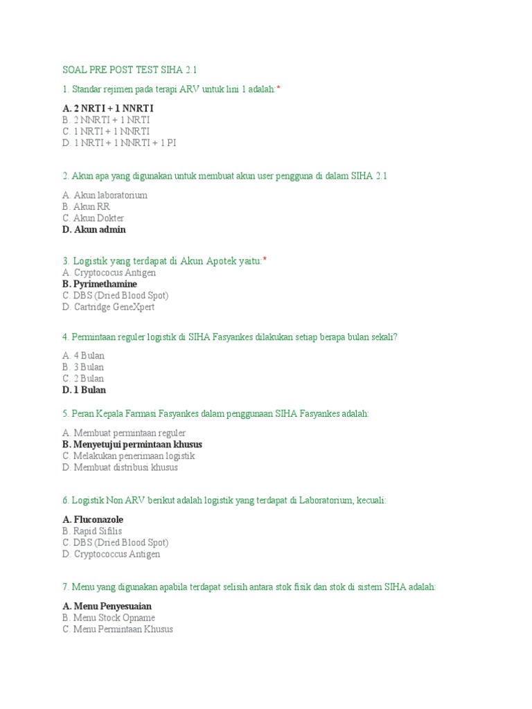 Soal Pre Dan Post Test Siha 2.1 | PDF