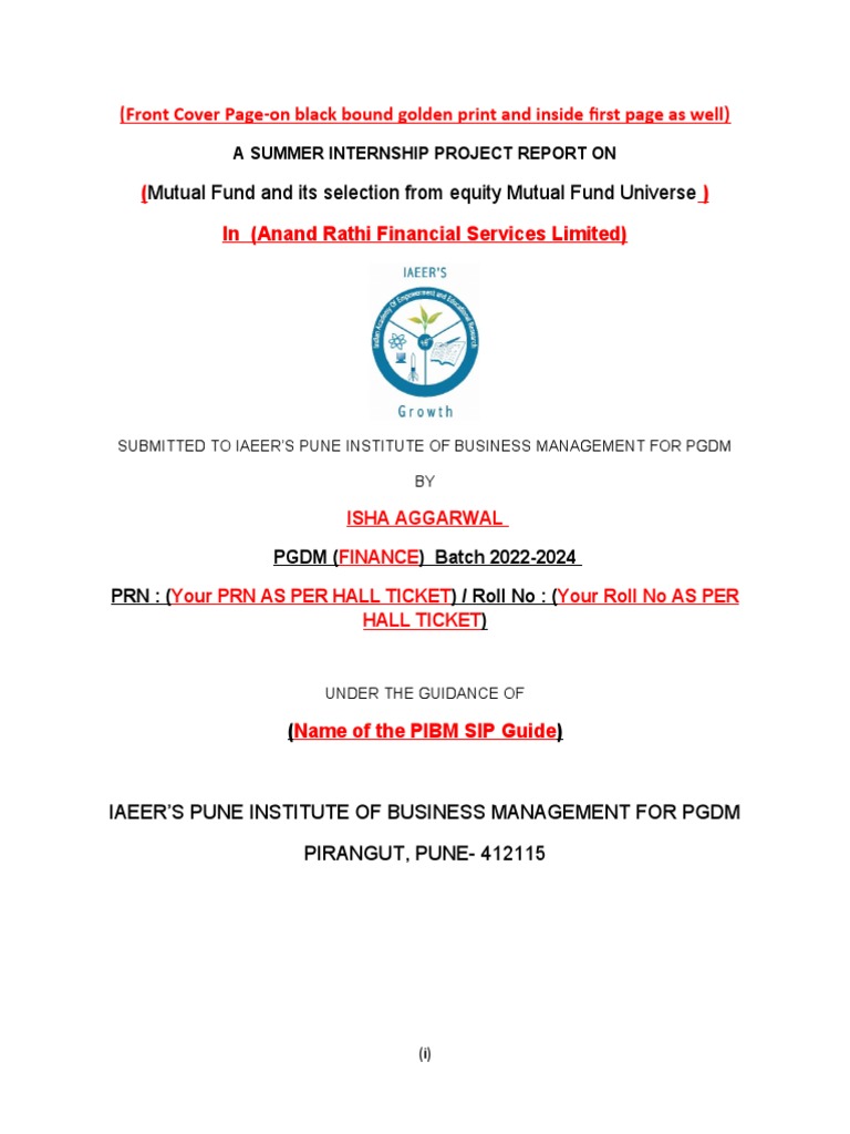 PGDM PIBM SIP 6 Front Cover Pages Isha | PDF