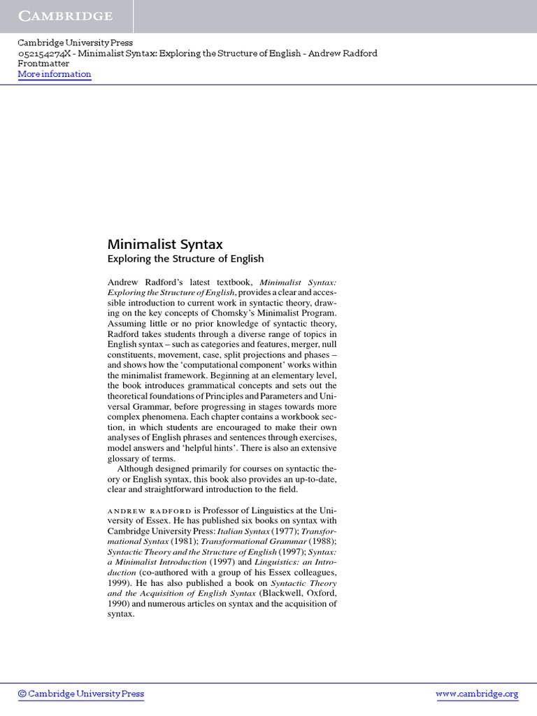 Minimalist Syntax | PDF | Syntax | Clause Minimalist Syntax | PDF | Syntax | Clause