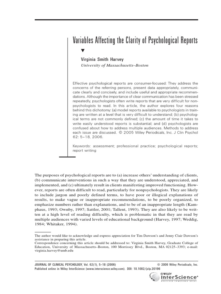Harvey 2006 | PDF | Psychology | Psychologist