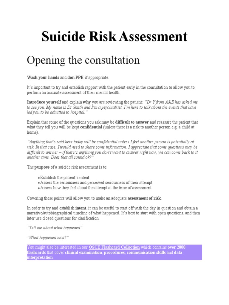 Suicide Risk Assessment | Download Free PDF | Self Harm | Suicide