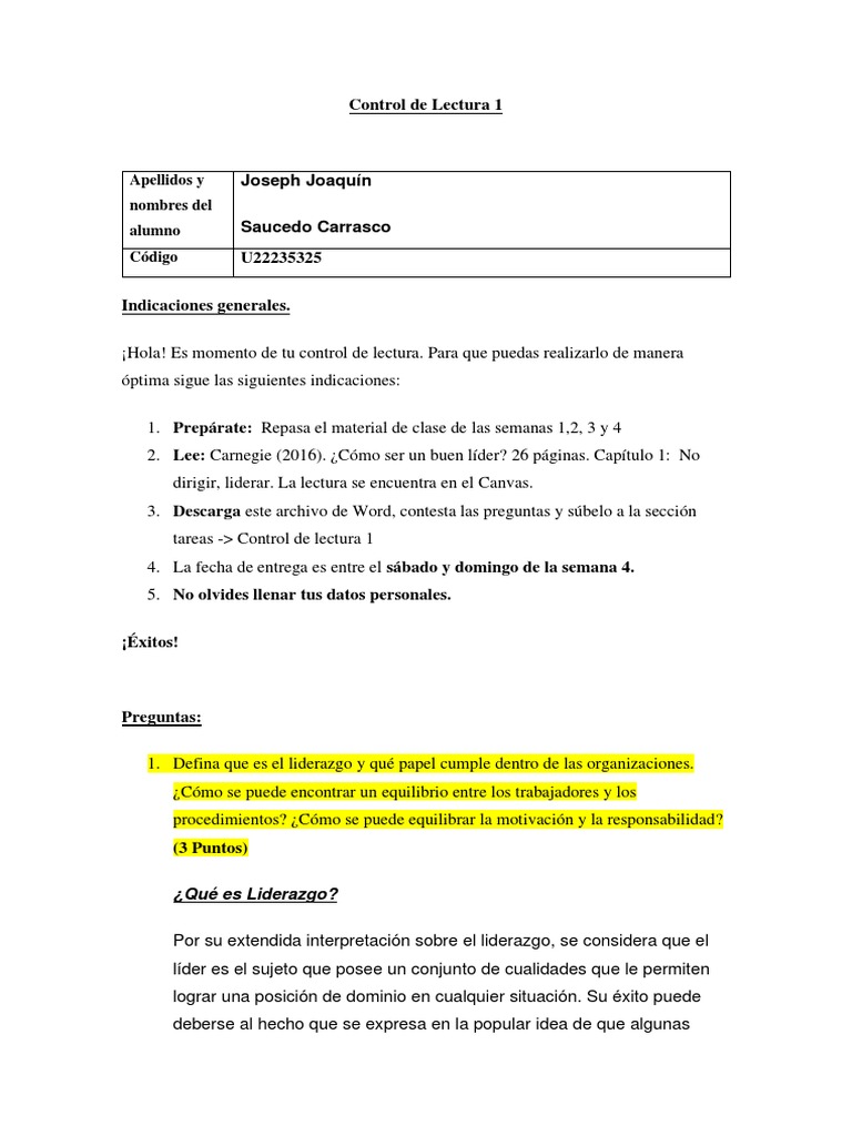 Control de Lectura 1 (CL1) | PDF | Liderazgo | Cognición