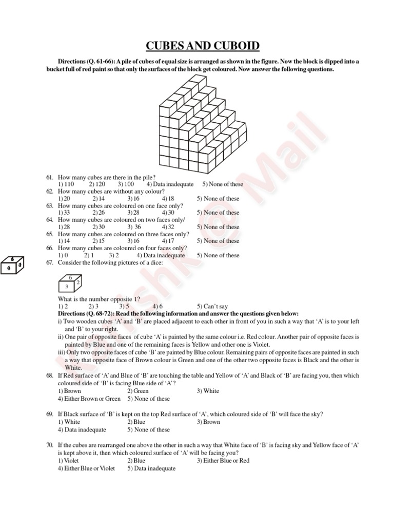 Cube and Cuboid Reasoning Questions | PDF | Blue | Color