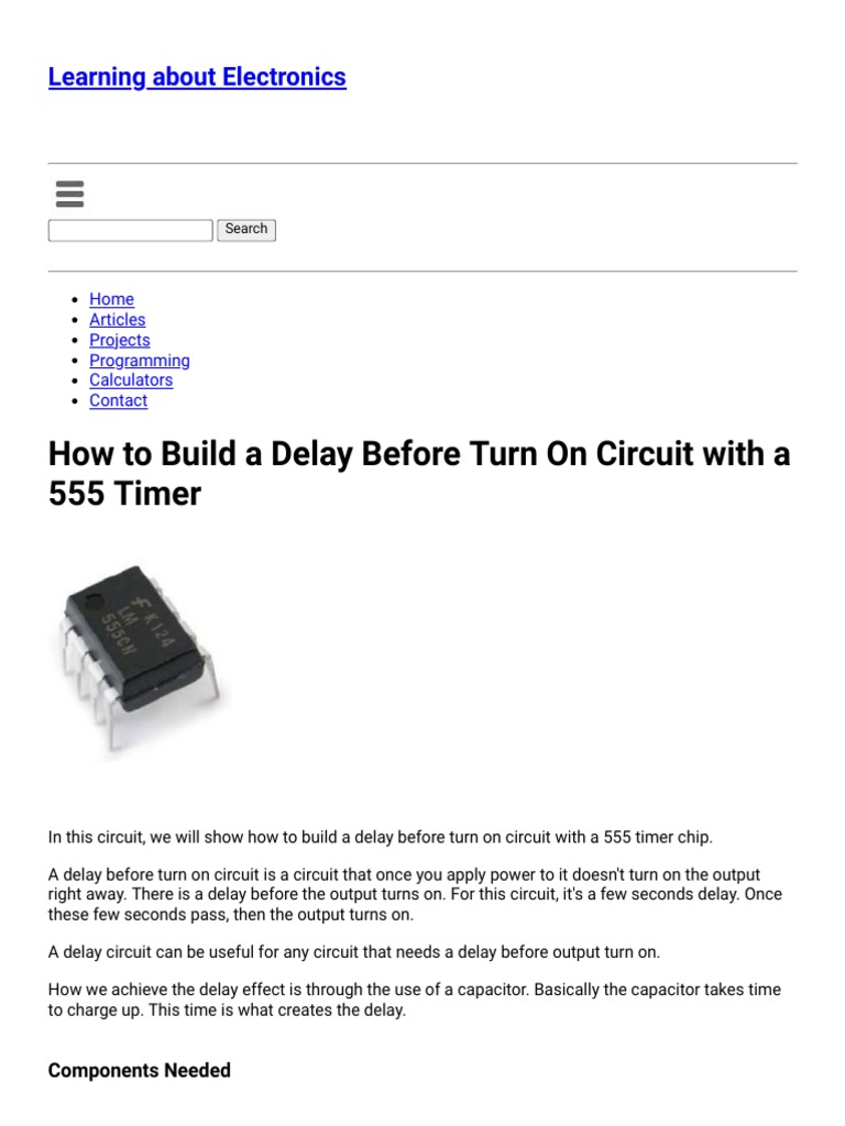 555 Timer Delay Circuit Guide | PDF | Electrical Network | Capacitor