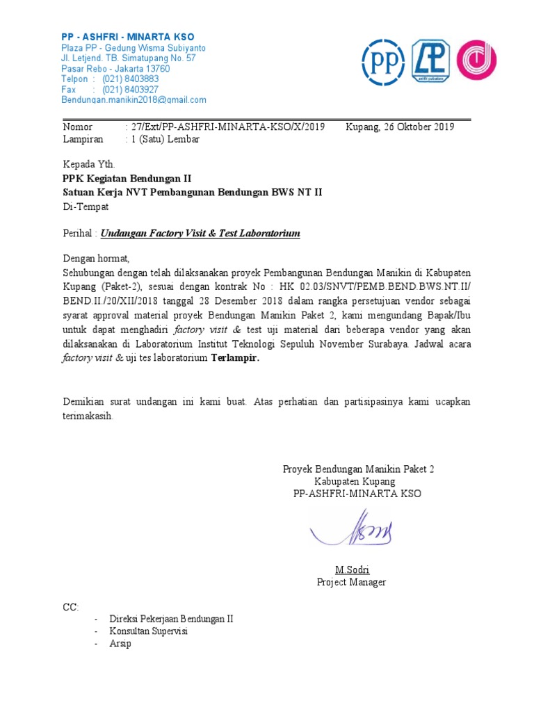 Surat Factory Visit & Uji Laboratorium ITS | PDF | Griya & Taman ...