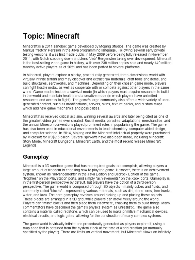 Topic Minecraft Pdf Minecraft Computing