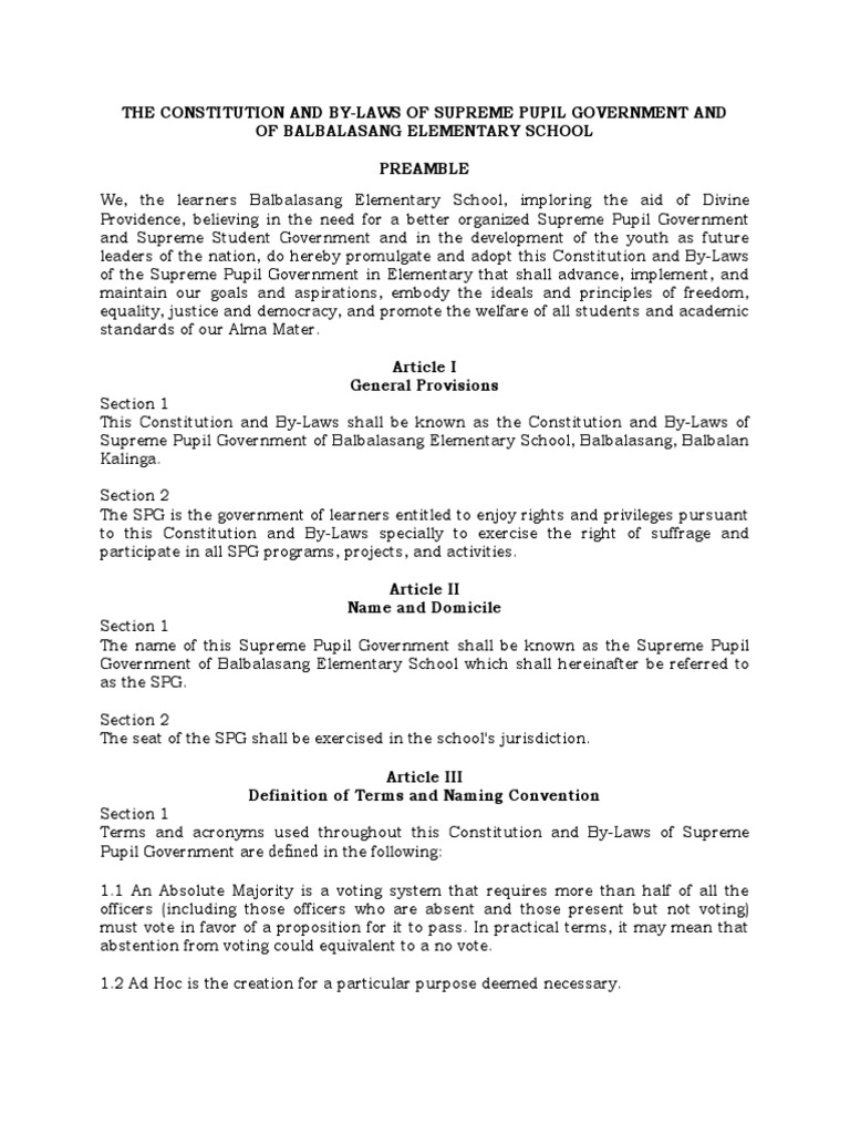 Constitution of Balbalasang SPG | PDF | Governance | Constitution