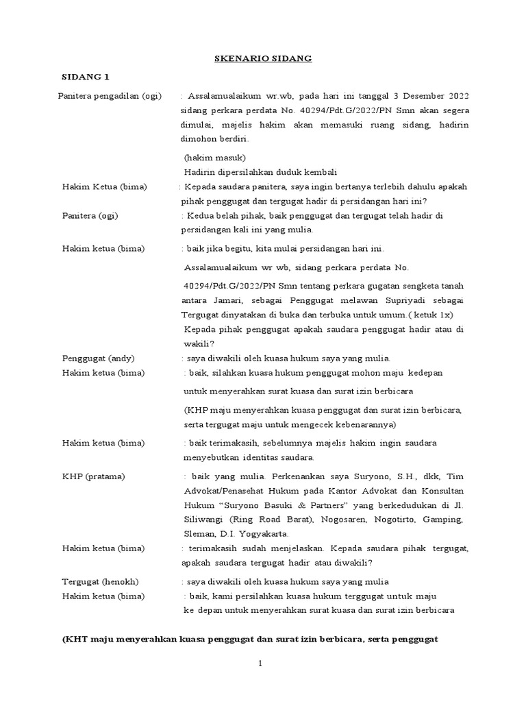 Contoh Skenario Sidang | PDF