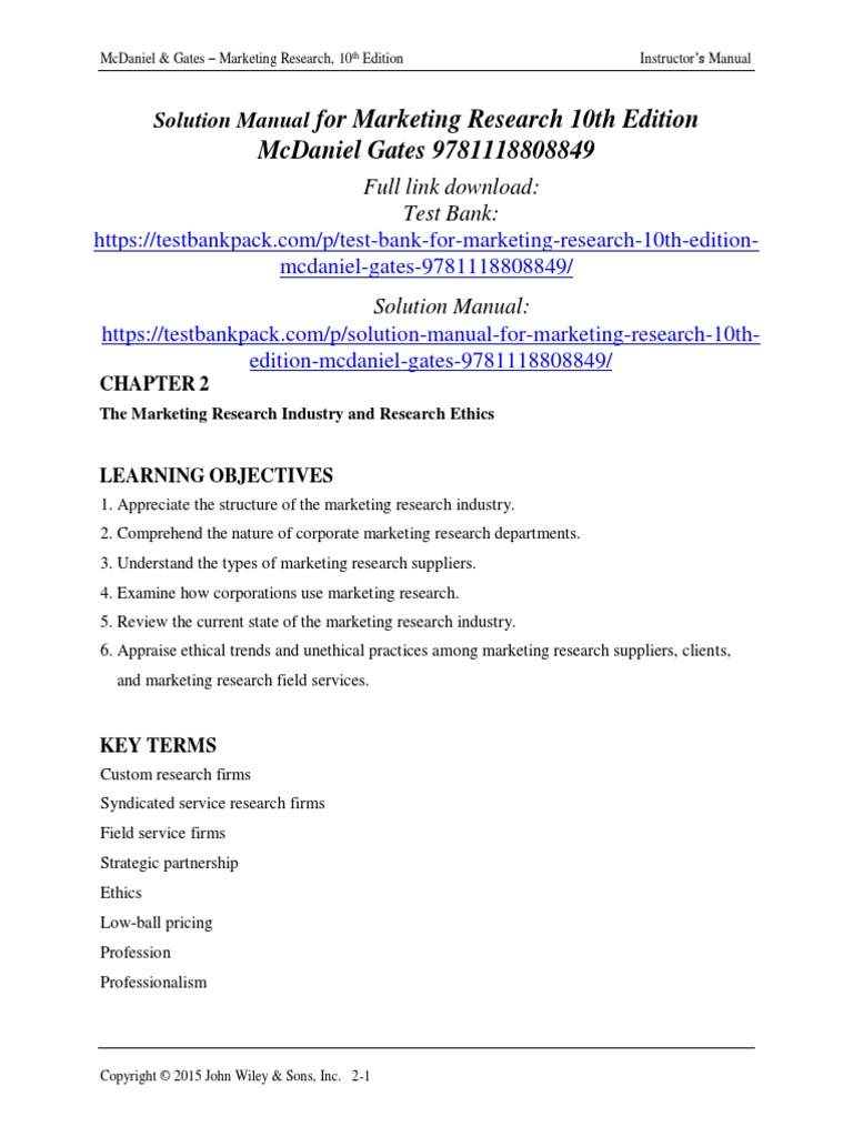 Marketing Research 10th Edition McDaniel Gates Solution Manual | PDF ...