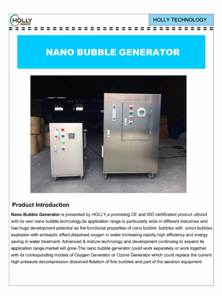 50Hz Nano Bubble Generator - Yixing Holly | PDF | Water | Sewage Treatment