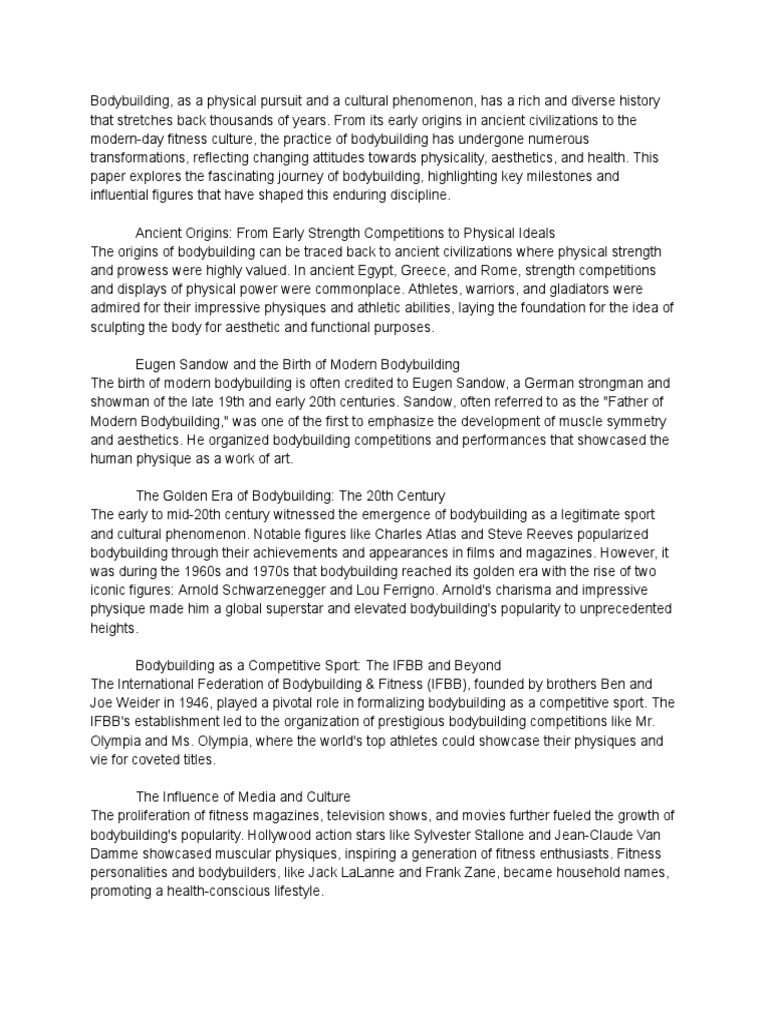 The Evolution of Bodybuilding | PDF | Physical Fitness | Weight Training