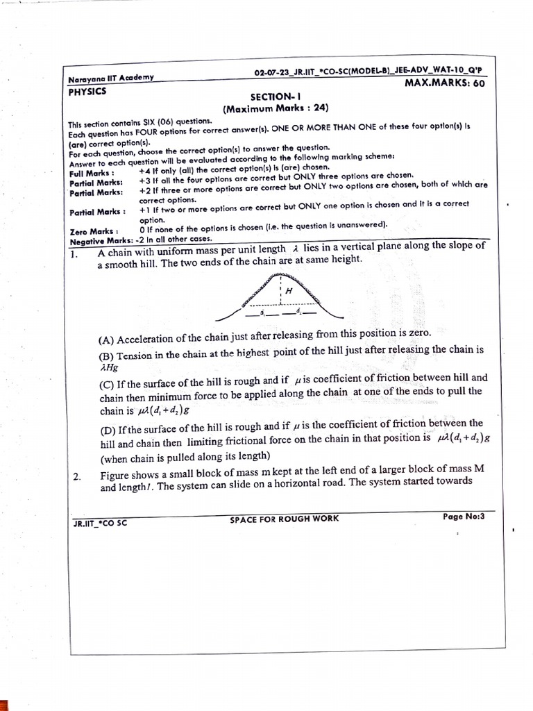 Jee Adv QP Jul 01, 2023 | PDF | Friction | Physical Sciences