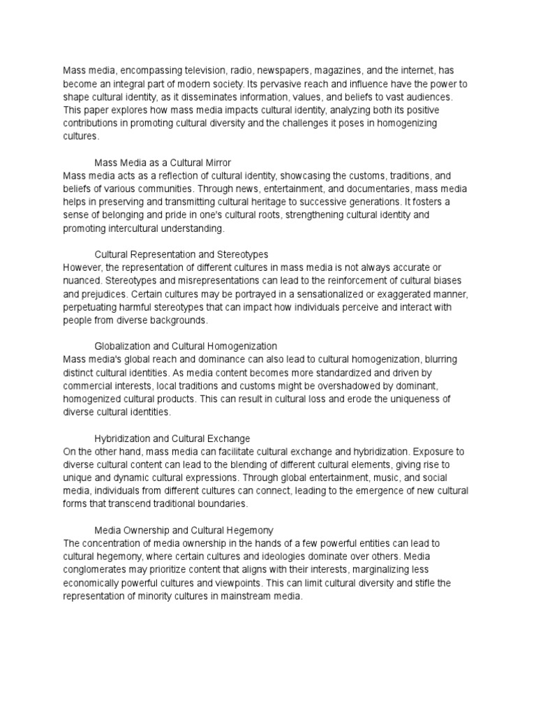 Media's Role in Cultural Identity | PDF | Mass Media | Identity (Social ...