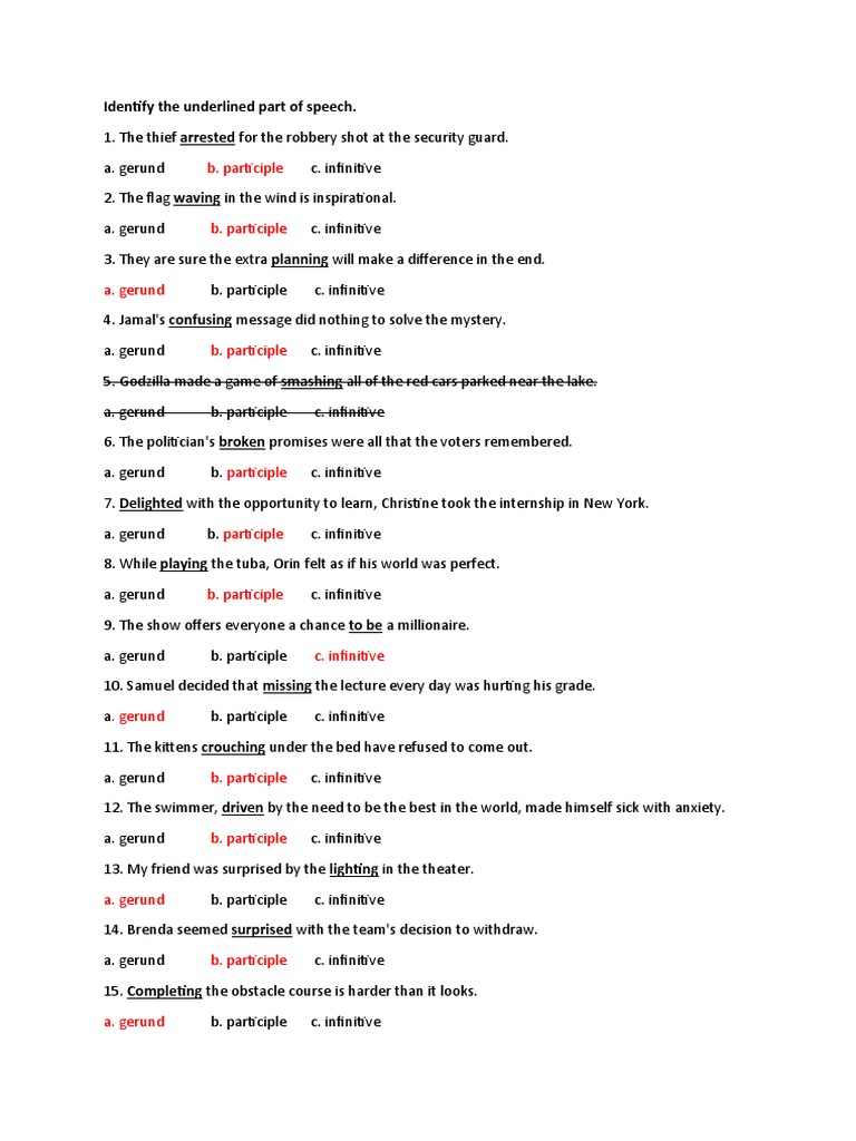 Identify The Underlined Part of Speech | PDF