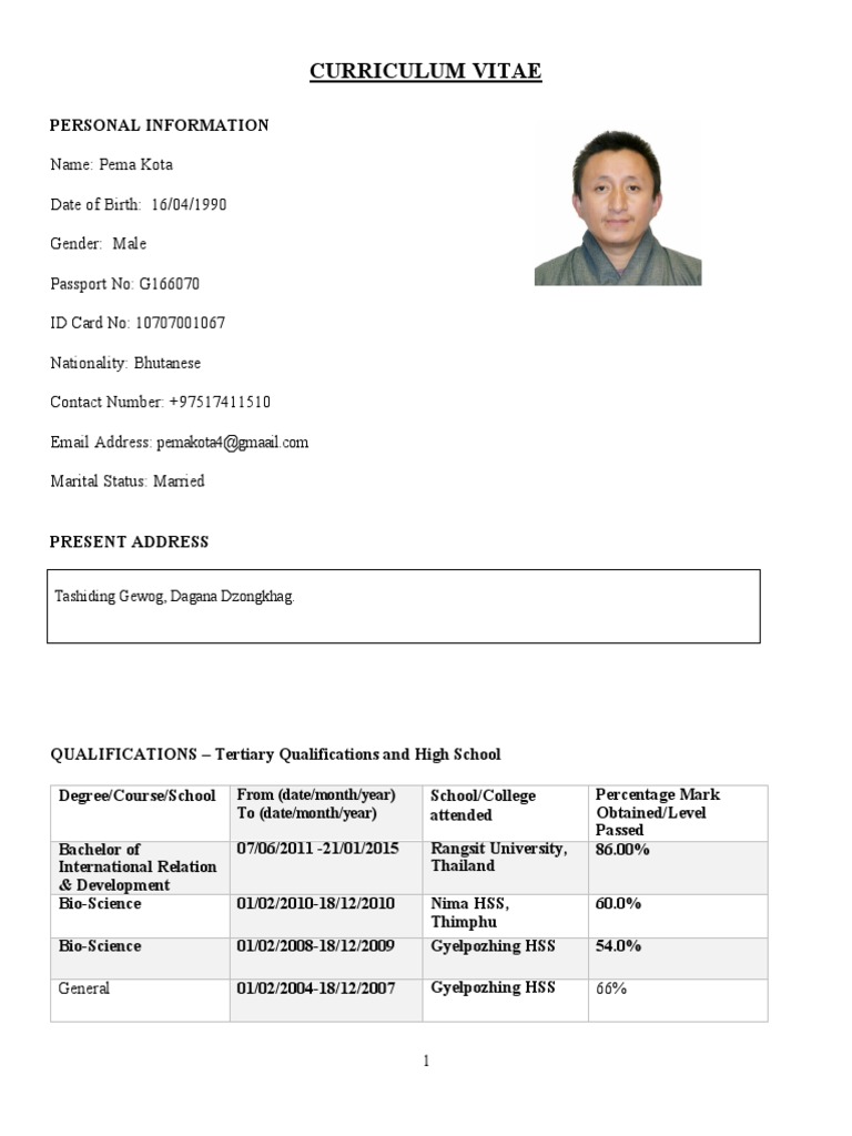 CV Pema Kota (Applicant) | PDF | Bhutan