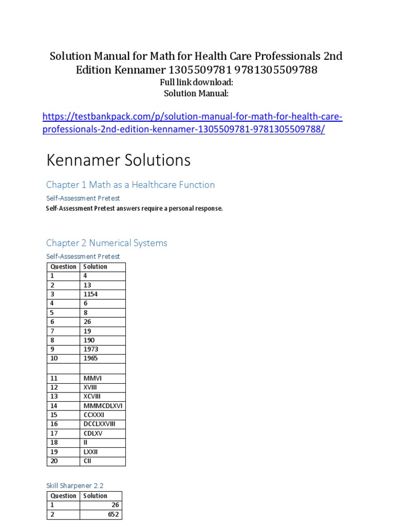 Math For Health Care Professionals 2nd Edition Kennamer Solution Manual ...