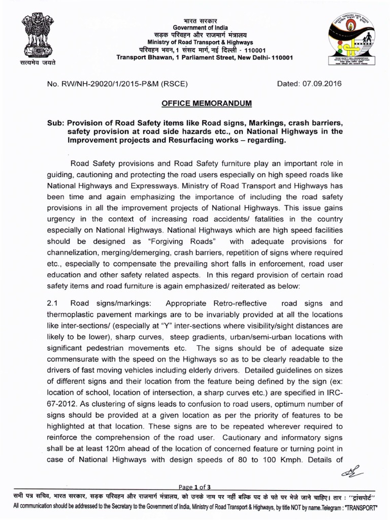 Road Safety Guidelines for National Highways | PDF | Road Traffic ...