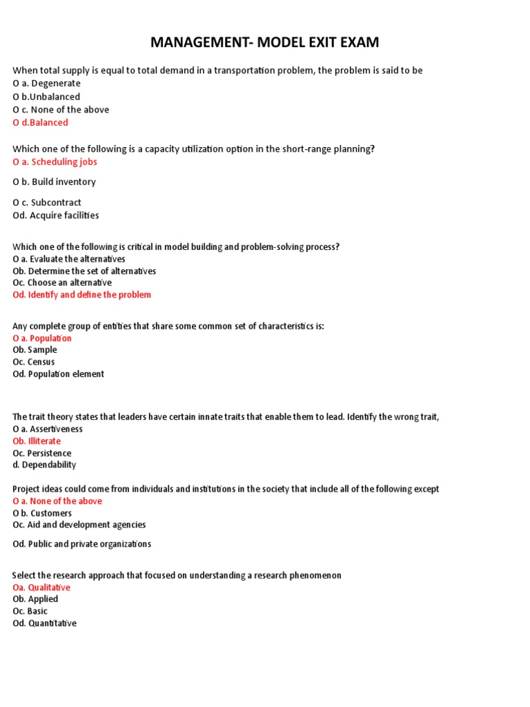 Management Model Exit Exam With Answers | PDF | Pricing | Product ...
