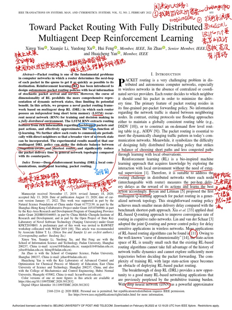 1 Toward Packet Routing With Fully Distributed Multiagent Deep Reinforcement Learning | PDF ...