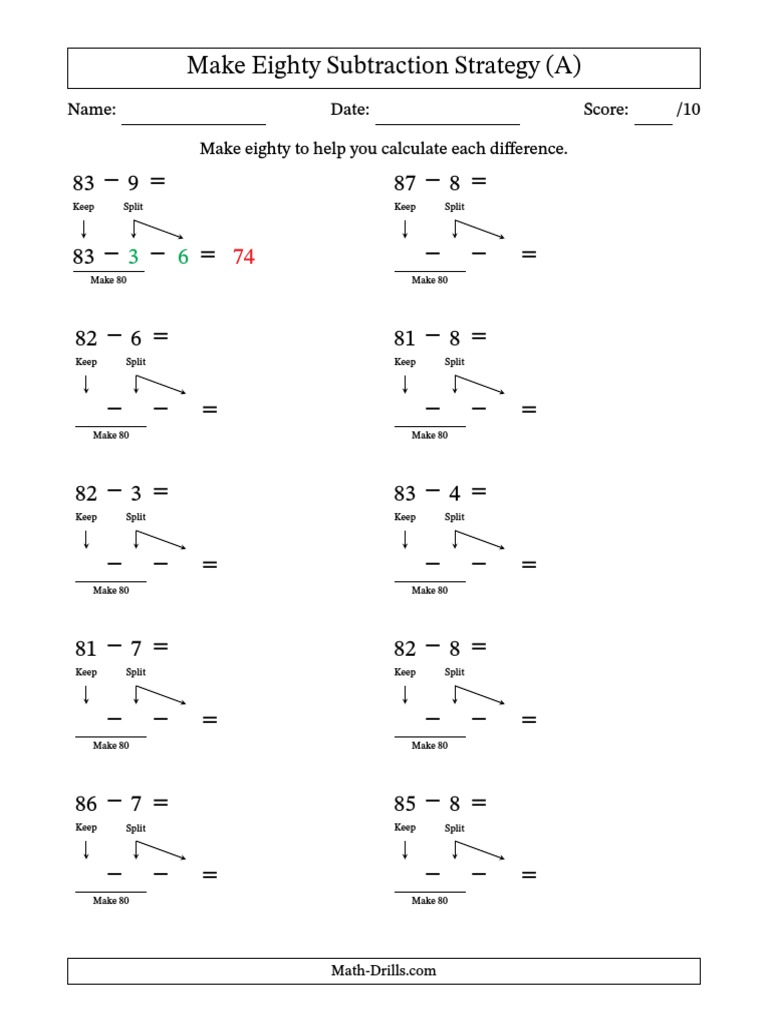 Eighty Subtraction Strategy Worksheet | PDF | Arithmetic | Mathematics