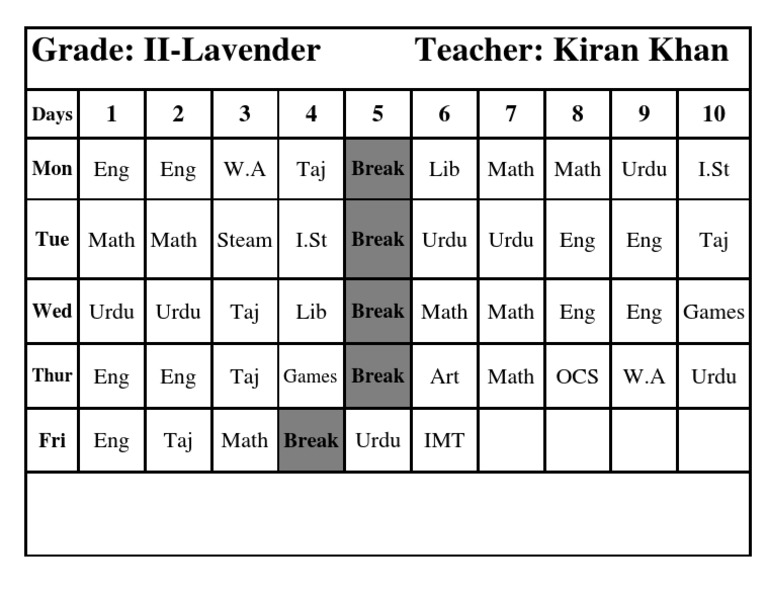 Grade II Lavender Weekly Schedule | PDF
