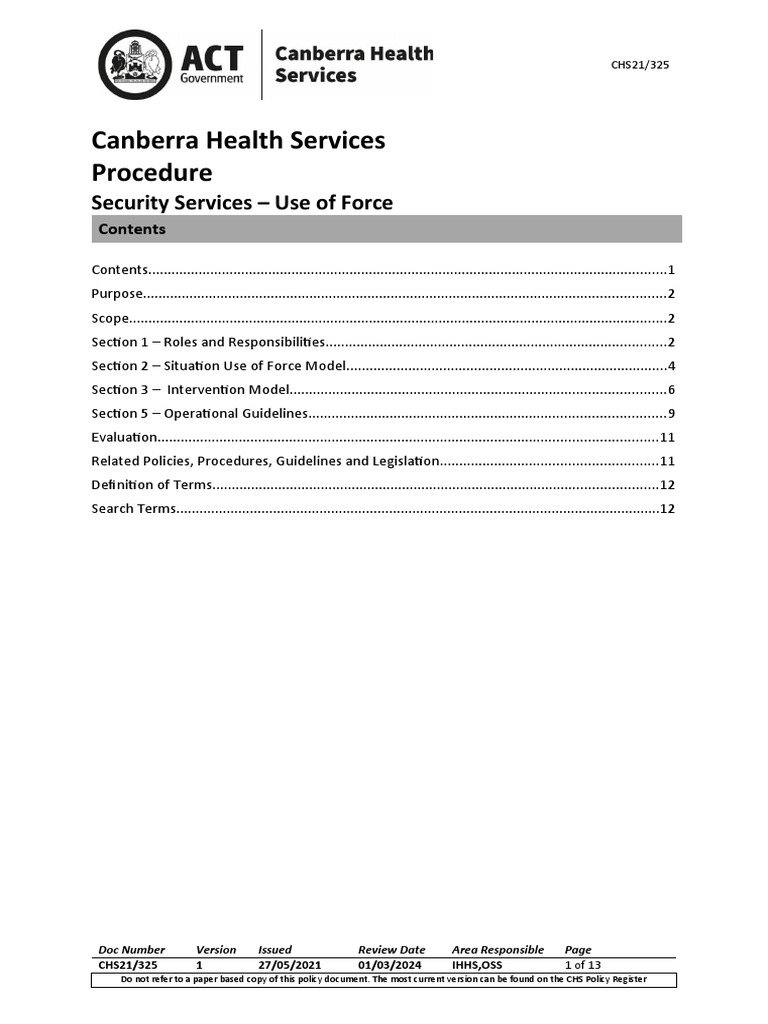 Security Services Use of Force Procedure | Download Free PDF | Security ...