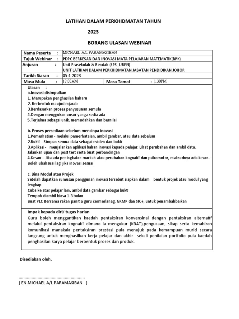 Borang Ulasan Webinar 2023 2 | PDF