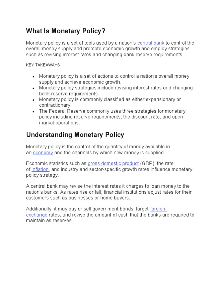 What Is Monetary Policy | PDF | Monetary Policy | Reserve Bank Of India