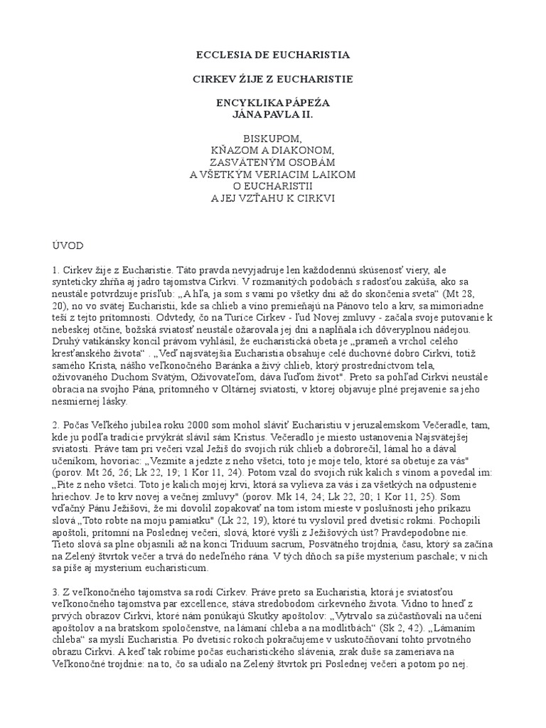 Ecclesia de Eucharistia SK | PDF