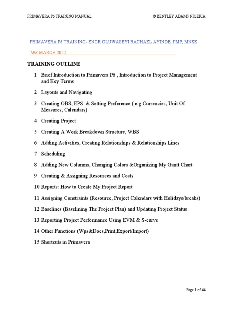 Primavera P6 Training Manual | PDF | Project Management | Computing