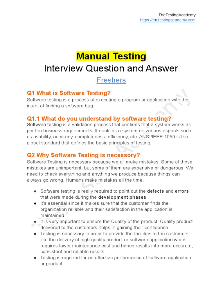 Manual Testing Notes - TheTestingAcademy | PDF | Software Testing ...